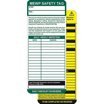 AssetTag MAX MEWP Safety Insert Tag Pack Of 10 Spectrum Industrial Scaffold Tag Inserts Arco