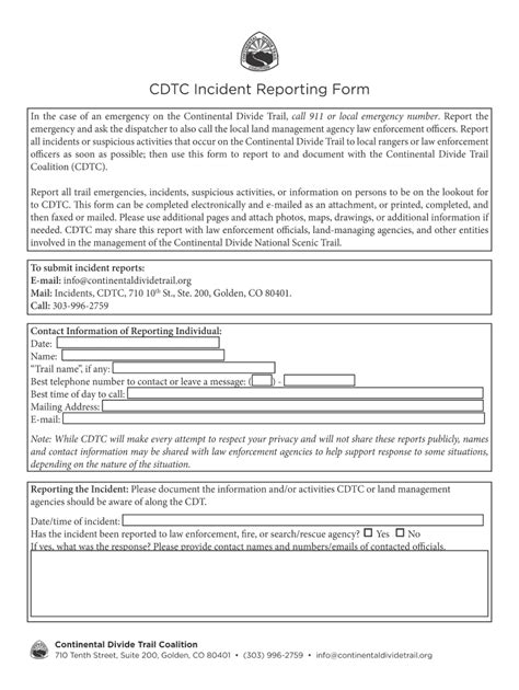 Co Cdtc Incident Reporting Form Blank Fillable Template Fill Out
