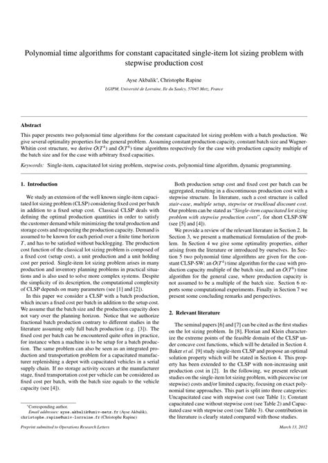Pdf Polynomial Time Algorithms For Constant Capacitated Single Item