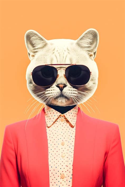 Cool Cat Revival Anthropomorphic Cat In Pop Art Colors Vintage Retro
