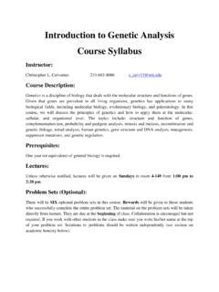 Introduction To Genetic Analysis Course Syllabus Introduction To Genetic Analysis Course
