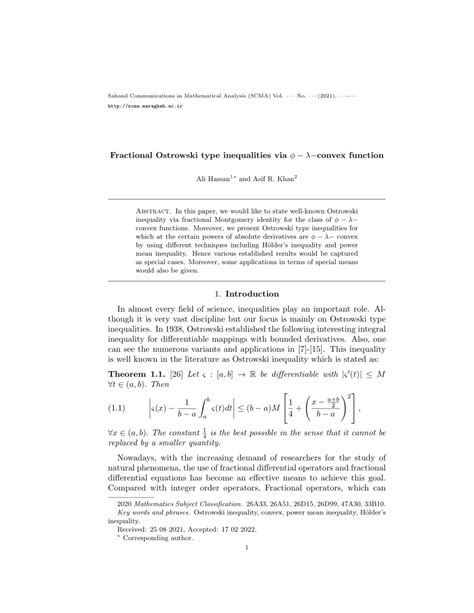 Pdf Fractional Ostrowski Type Inequalities Via φ − λ−convex Function