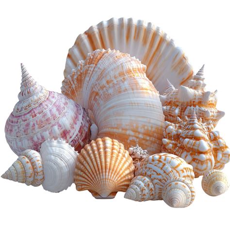 Collection Of Colorful Seashells Displayed On A White Background In Various Shapes And Sizes