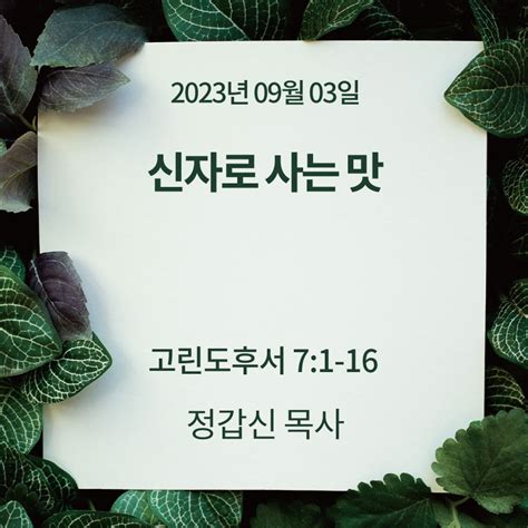 정갑신 목사ㅣ신자로 사는 맛ㅣ고린도후서 7장 1 16절 예수향남교회