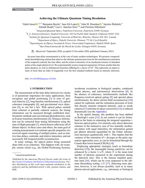 Pdf Achieving The Ultimate Quantum Timing Resolution