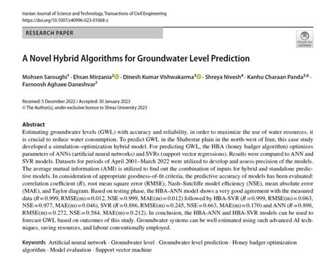 A Novel Hybrid Algorithms For Groundwater Level Prediction