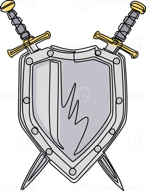 Continuous One Line Drawing Shield And Crossed Swords Icon Flat Design