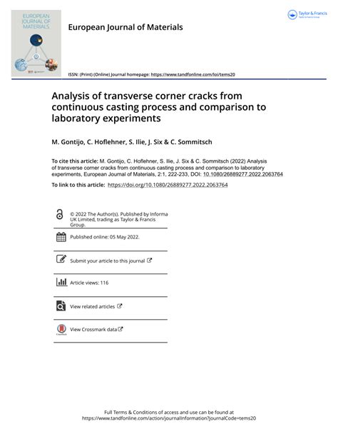 Pdf Analysis Of Transverse Corner Cracks From Continuous Casting Process And Comparison To