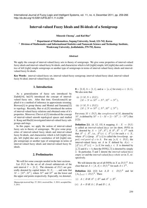 (PDF) Interval-valued Fuzzy Ideals and Bi-ideals of a Semigroup