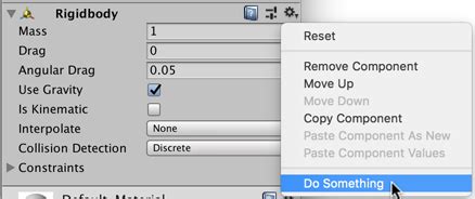 Unity Scripting API MenuCommand Context