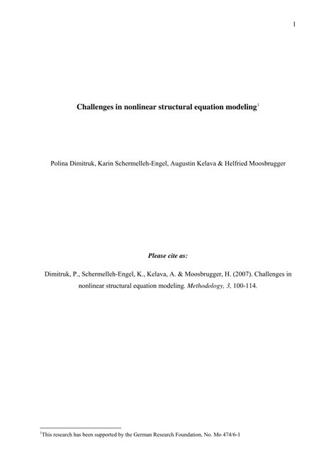 Pdf Challenges In Nonlinear Structural Equation Modeling