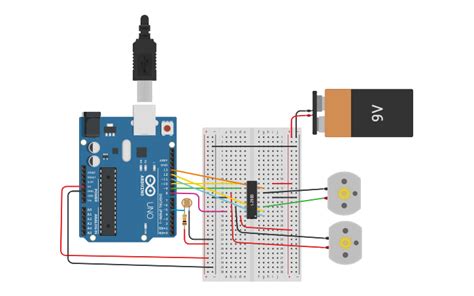 circuit design line following robot tinkercad