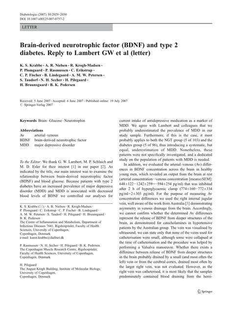 Pdf Brain Derived Neurotrophic Factor Bdnf And Type 2 Diabetes