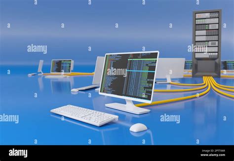 Server Workstation Desktop Computer And Server Infrastructure On Blue