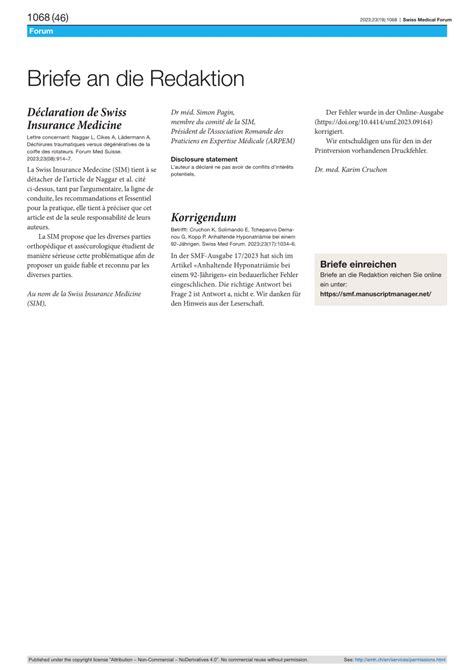 Pdf Déclaration De Swiss Insurance Medicine