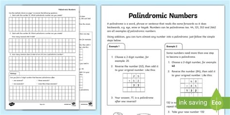 👉 Palindromic Numbers Worksheet - Twinkl - KS2 - Twinkl