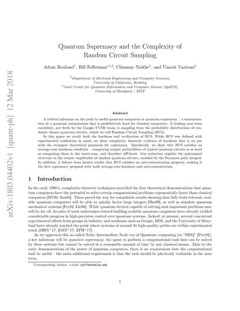 Quantum Supremacy And The Complexity Of Random Circuit Sampling Deepai