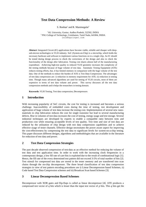 Pdf Test Data Compression Methods A Review