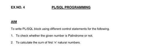 Solved Exno 4 Pusql Programming Aim To Write Plsql Block