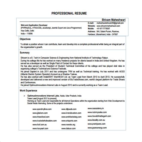 24 Php Developer Resume Templates Doc Pdf