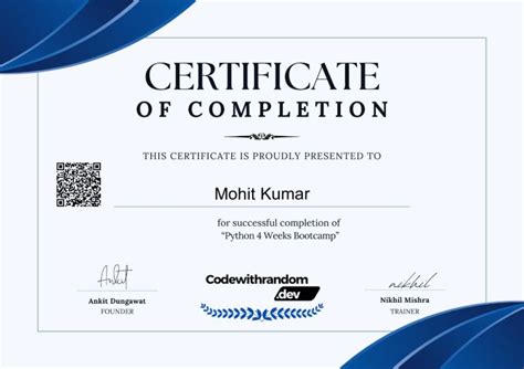 completed a python course by codewithrandom mohit kumar posted on the