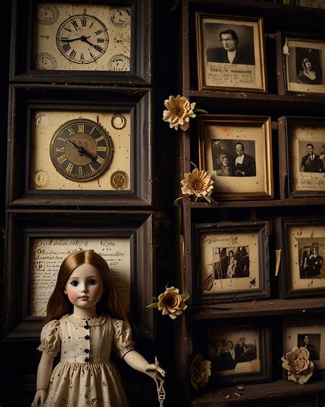 A Doll Sits In Front Of A Clock Premium Ai Generated Image