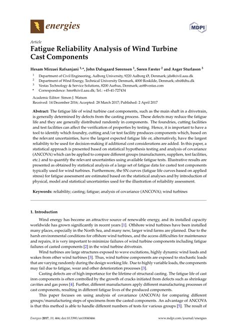 Pdf Fatigue Reliability Analysis Of Wind Turbine Cast Components