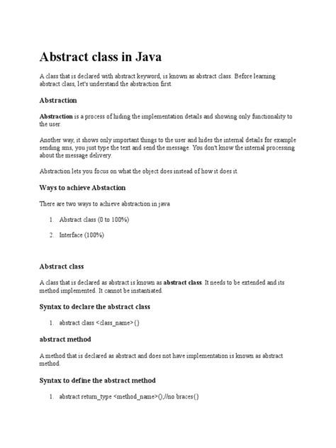 Abstract Class In Java Pdf Class Computer Programming Method