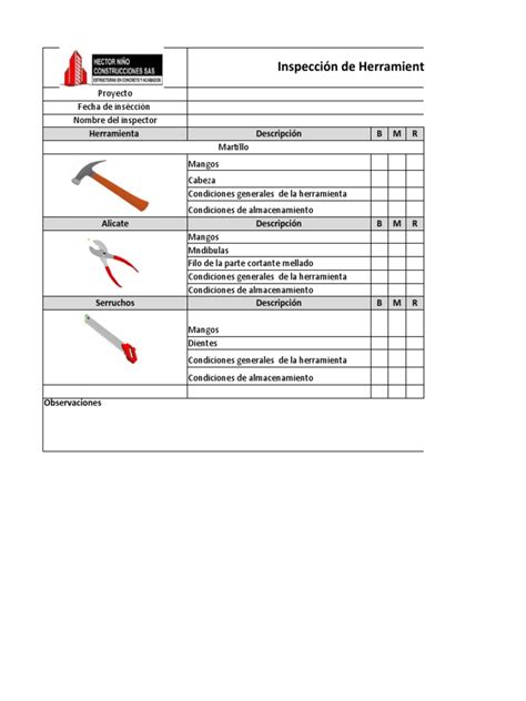 Inspección De Herramientas Informe Detallado Pdf
