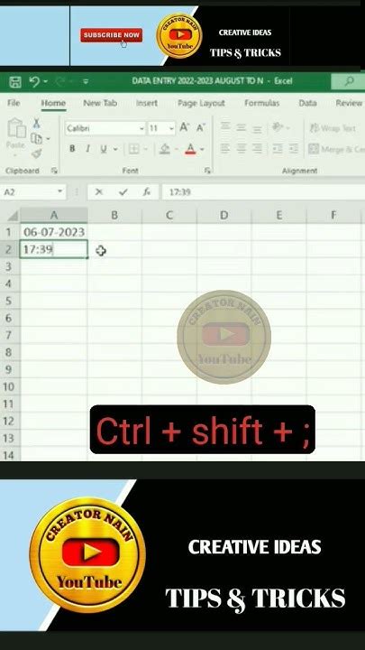 Excel Date Time Formula Shortkey Excel Excelshortcuts Exceltips