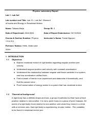 Exploring Rotational Motion Moment Of Inertia Energy Course Hero