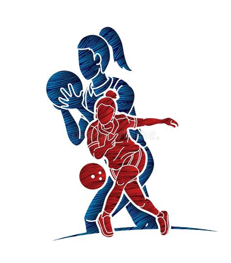 Group Of Bowler Bowling Female Players Action Cartoon Graphic Vector
