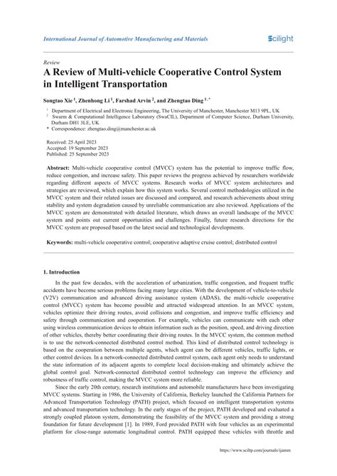 Pdf A Review Of Multi Vehicle Cooperative Control System In