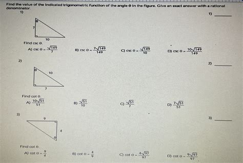 Solved Find Cscθ A Cscθ7149 B Cscθ−1497149 C Cscθ−10149