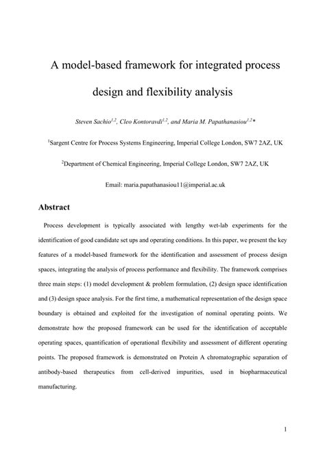 Pdf A Model Based Framework For Integrated Process Design And