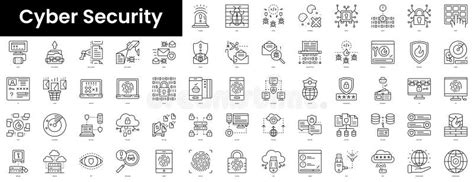 Set Of Outline Cyber Security Icons Minimalist Thin Linear Web Icon Set Stock Vector