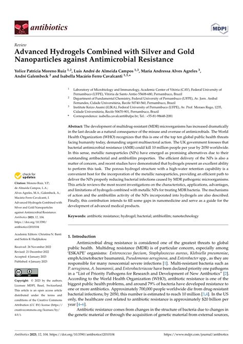 Pdf Advanced Hydrogels Combined With Silver And Gold Nanoparticles Against Antimicrobial
