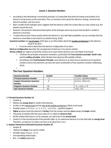 Lesson 1 Quantum Numbers Pdf Atomic Orbital Electron