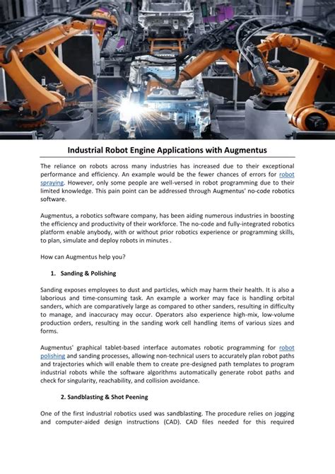 ppt industrial robot engine applications with augmentus powerpoint