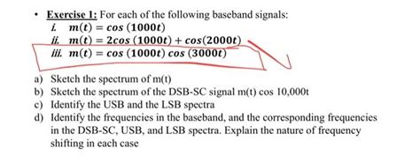 Solved Exercise 1 For Each Of The Following Baseband Chegg Com