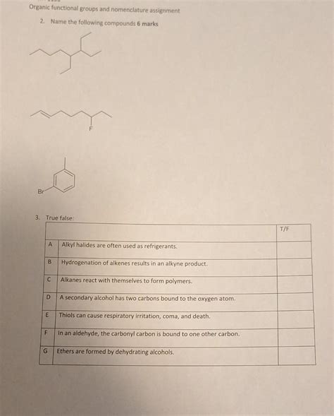 Solved Organic Functional Groups And Nomenclature Assignment Chegg