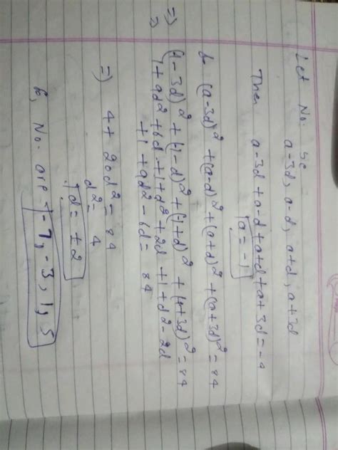 Find Four Numbers In Ap Whose Sum Is 20 And The Sum Of Whose Squares