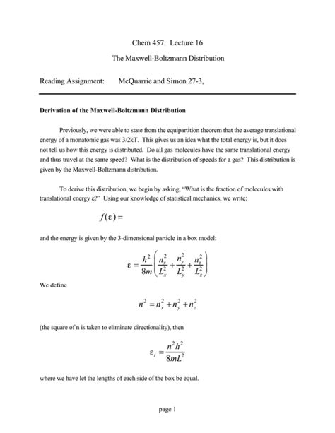 Maxwell Boltzmann Distribution Derivation And Analysis