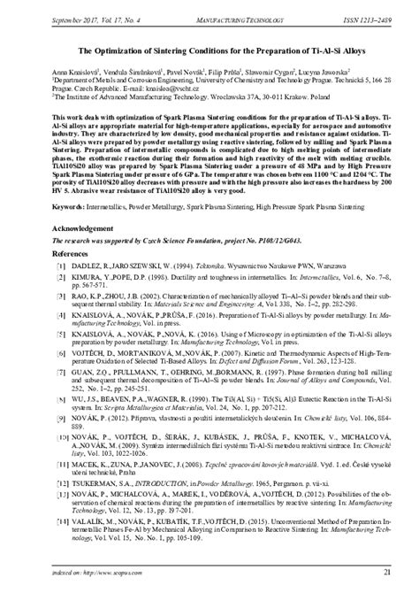 Pdf The Optimization Of Sintering Conditions For The Preparation Of Ti Al Si Alloys