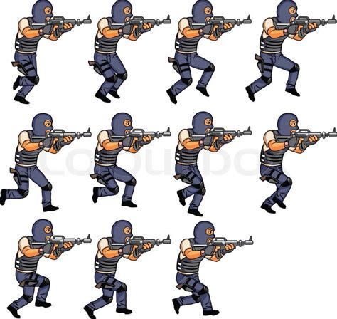Swat Police Officer Running Animation Stock Vector Colourbox