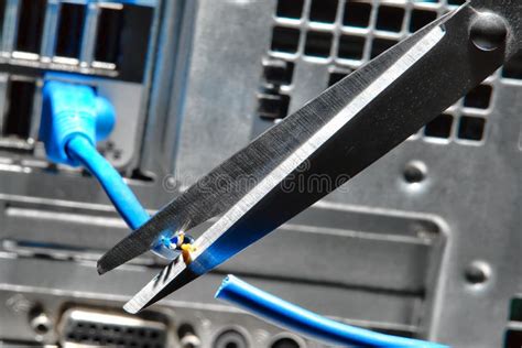 Scissors Cutting A Computer Ethernet Network Cable Stock Photo Image Of Connected Severing