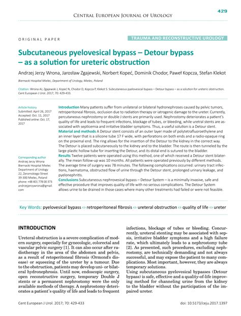 Pdf Subcutaneous Pyelovesical Bypass Detour Bypass As A Solution