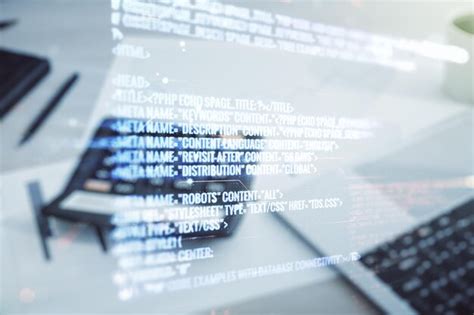 Premium Photo Abstract Virtual Coding Illustration On Blurry Calculator And Computer