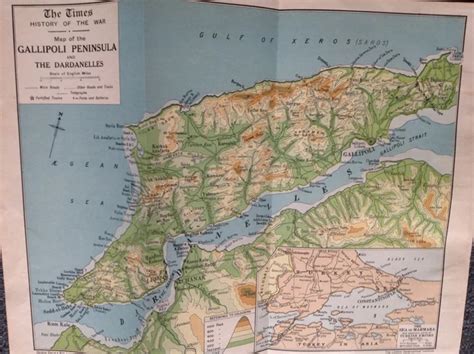Ww1 Colour Map Of The Gallipolli Peninsula And Dardanelles Antique