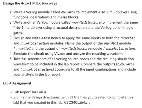 Solved Design The 4 To 1 MUX Two WaysWrite A Verilog Module Chegg Com